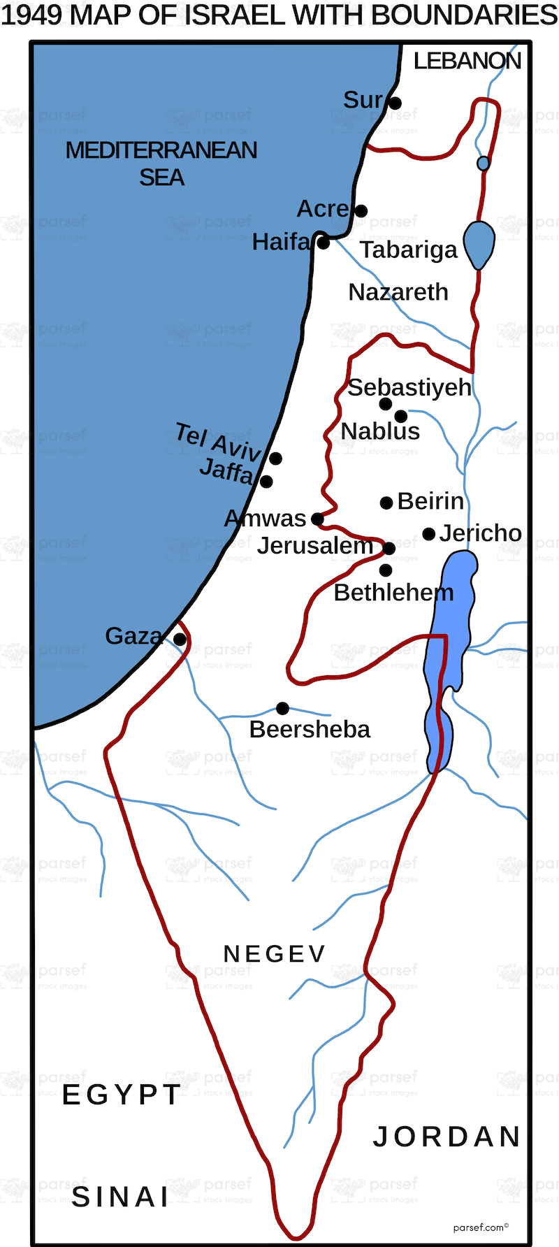 Israel in 1949 With Boundaries Bible Map | Free Bible Maps
