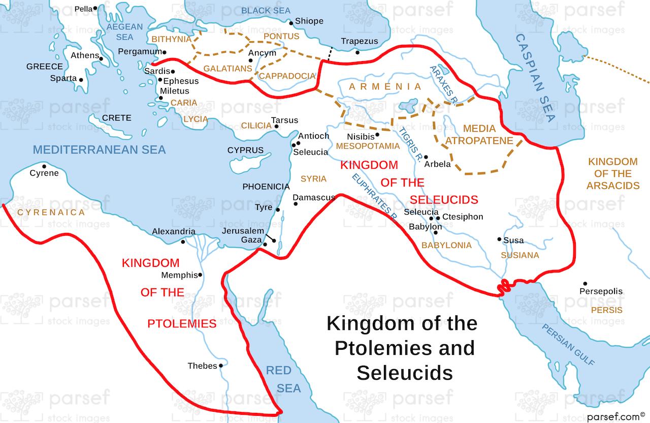 Daniel’s Kingdom of Ptolomies and Seleucids Bible Map | Free Bible Maps
