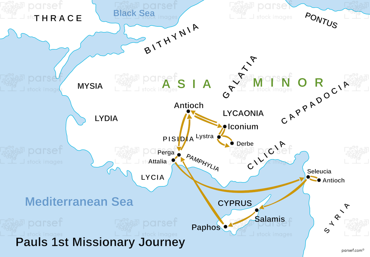 Paul’s 1st Missionary Journey Bible Map | Free Bible Maps