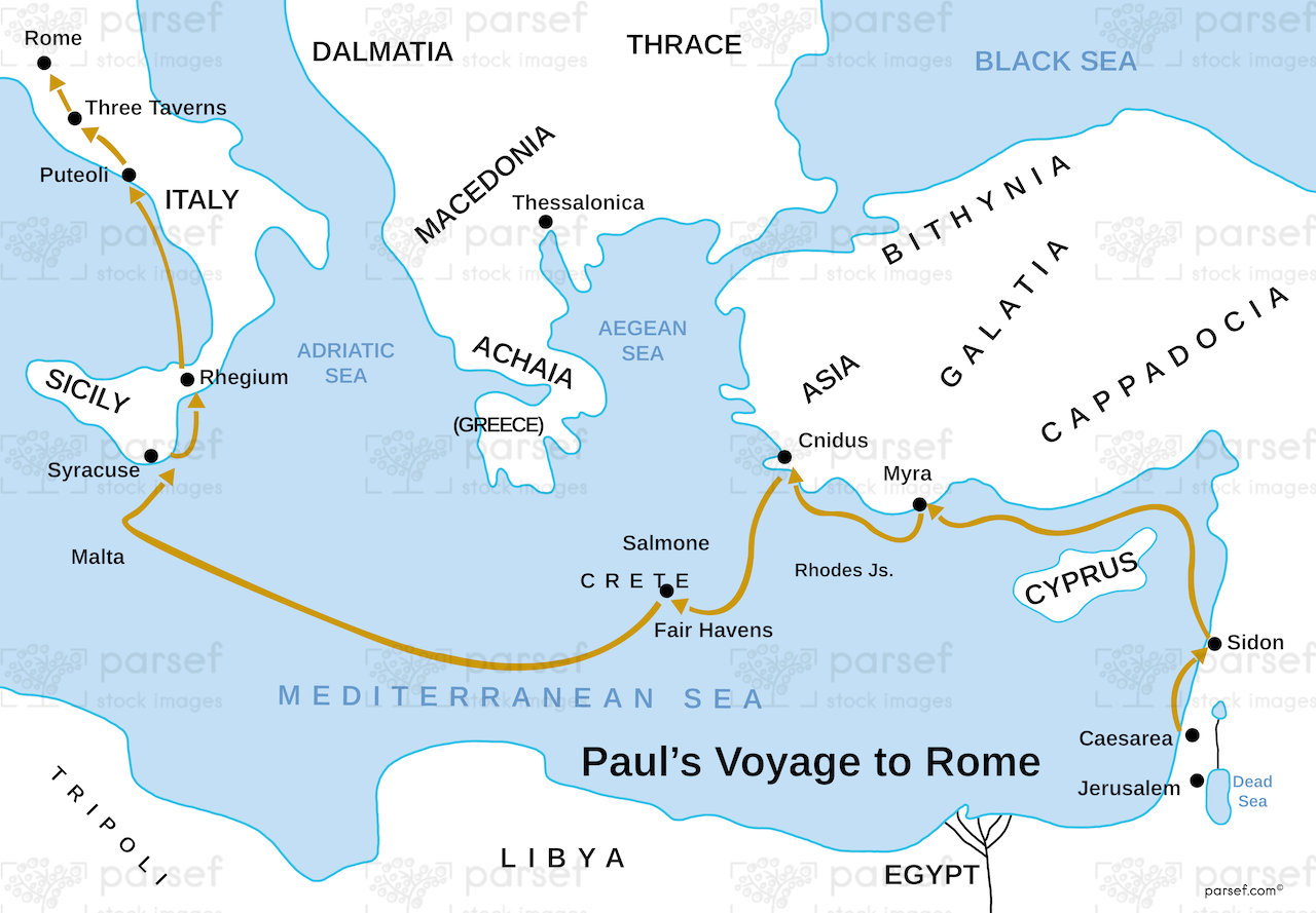 Paul’s Voyage to Rome Bible Map | Free Bible Maps