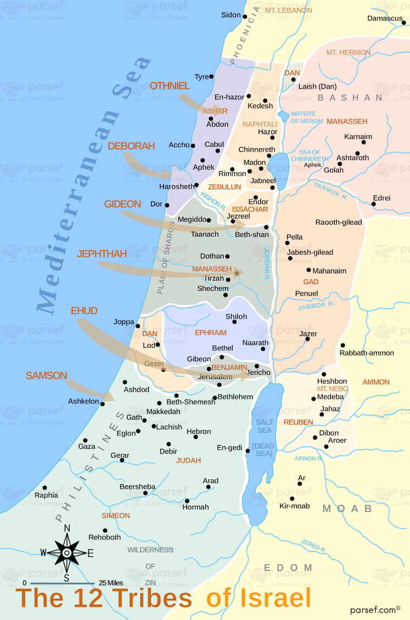 Twelve Tribes of Israel Topographical Bible Map | Free Bible Maps