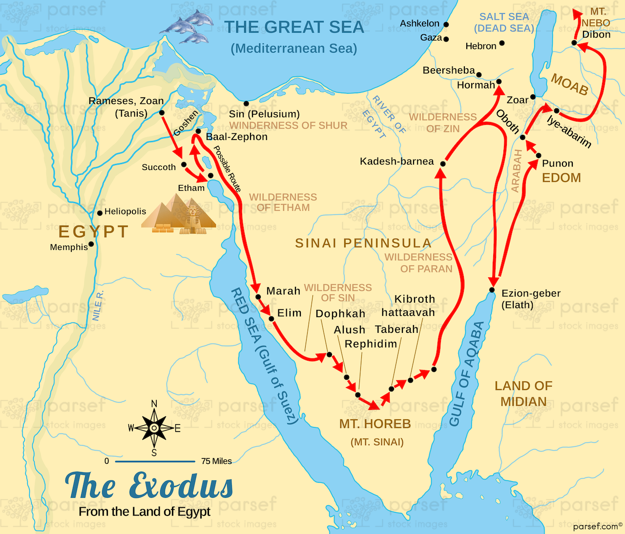 Exodus from Egypt Bible Map | Free Bible Maps