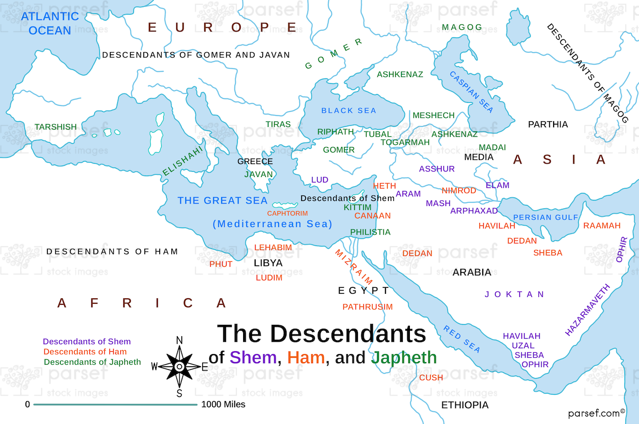 Shem, Ham, and Japheth’s Descendants Bible Map | Free Bible Maps