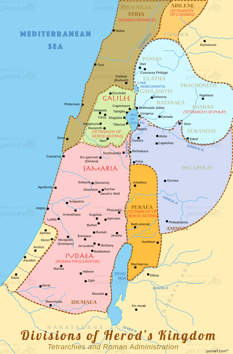Divisions of Herod’s Kingdom Bible Map | Free Bible Maps